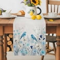 Burlap Table Runner 120 Inches Long, Watercolor White Blue Flower Bird ...