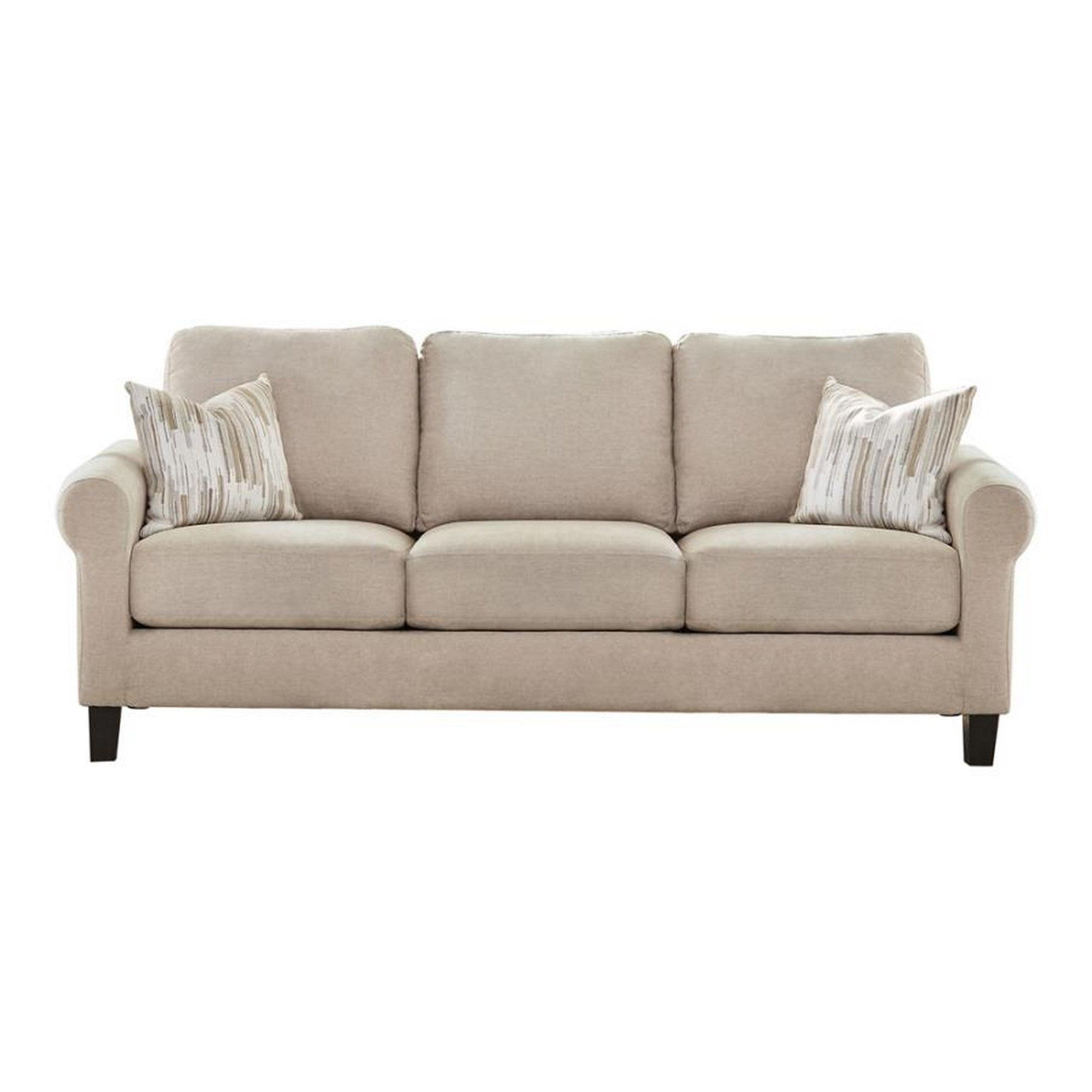 Sofa with Rolled Arms and Box Cushioned Seat, Beige - Walmart.com