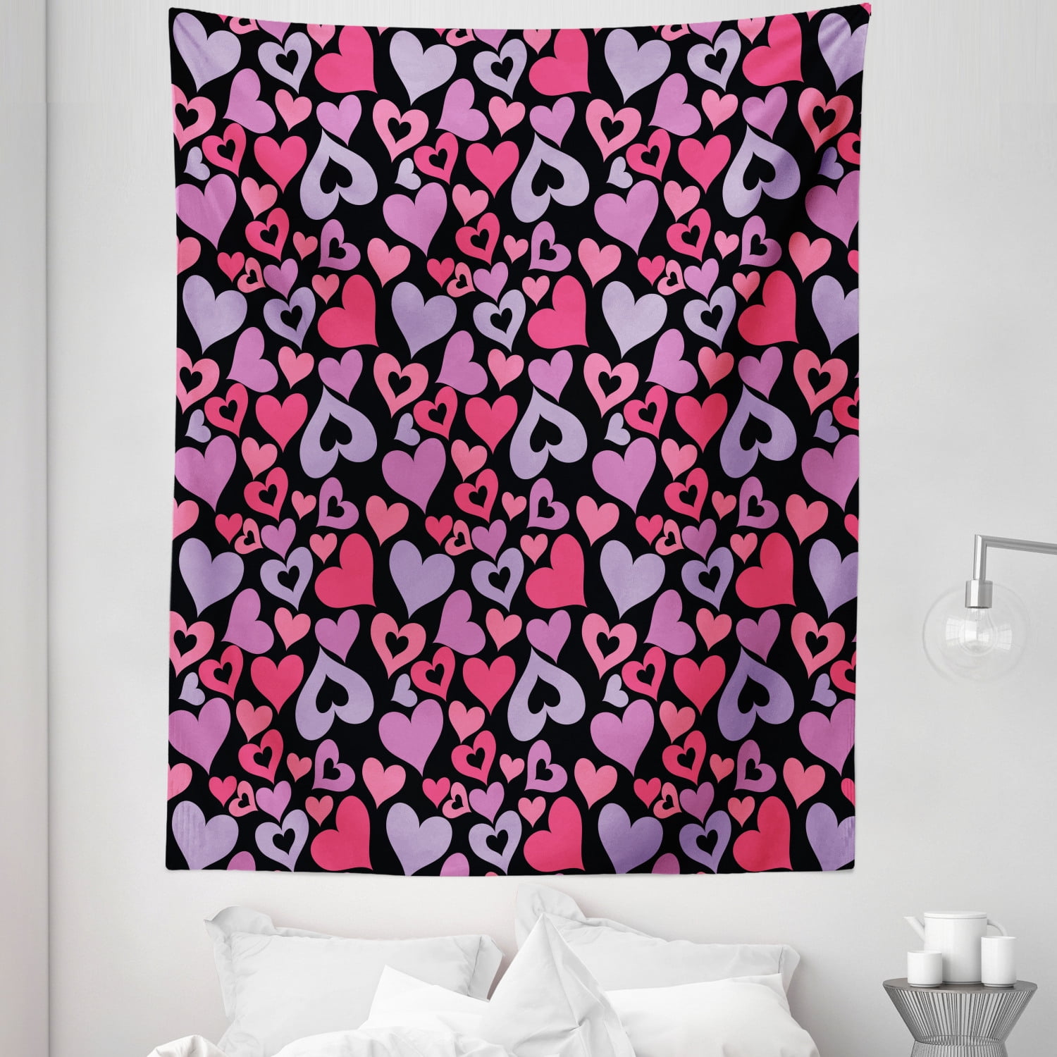 Love Tapestry, Silhouette Hearts Pinkish Romantic Shapes Valentines Day ...