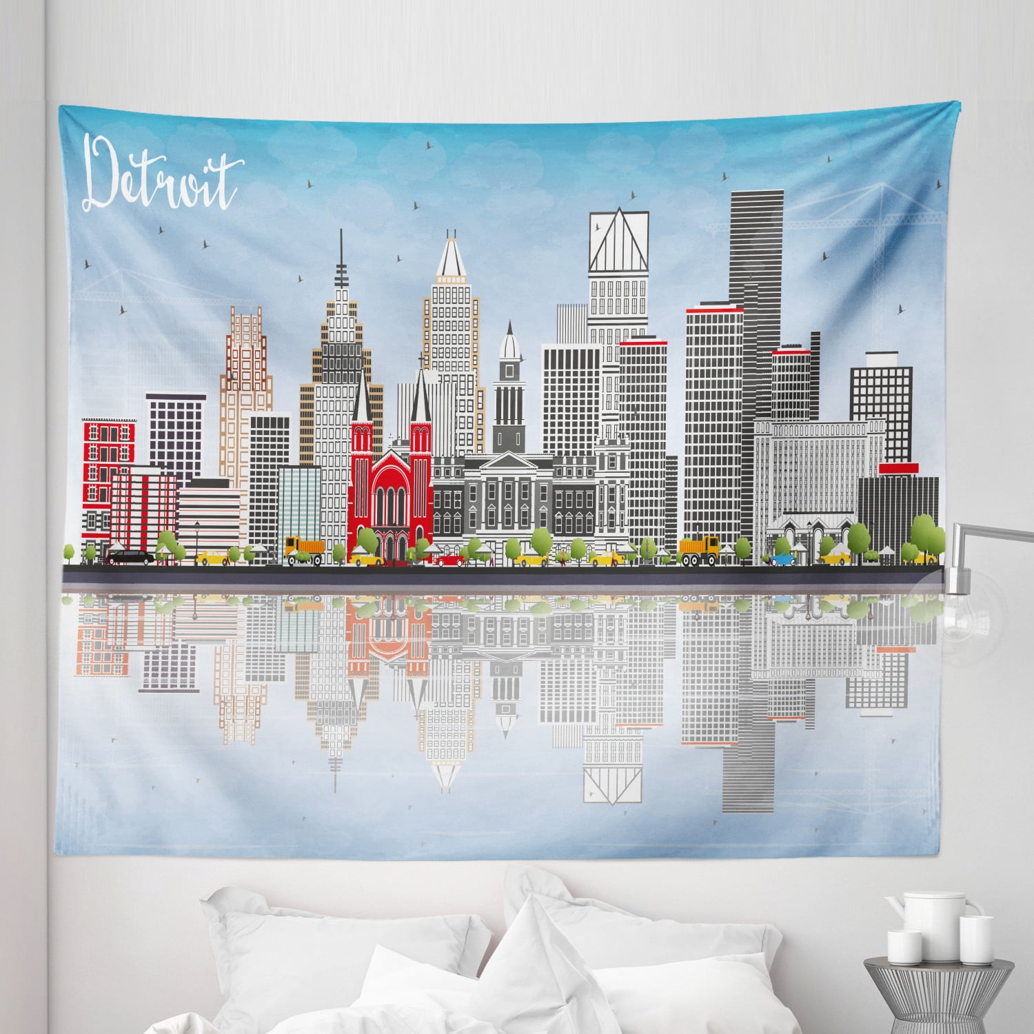 Detroit Tapestry, Detroit Skyline with Skyscrapers and Modern Buildings ...