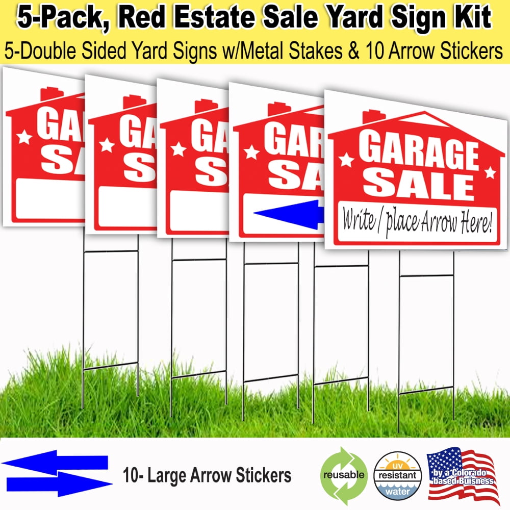 5 Pack Garage Sale Sign Kit with stakes, and arrow stickers - Walmart.com