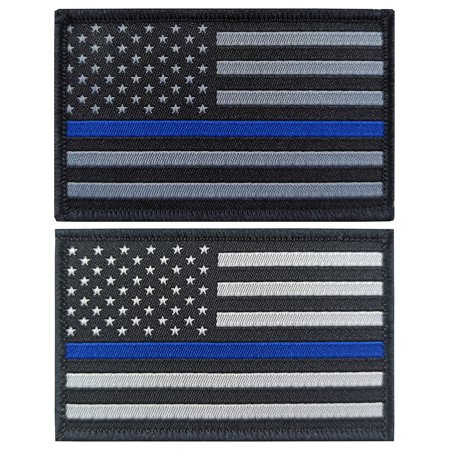 JBcD 2 Pack American Thin Blue Line Flag Patch USA Police Flags ...