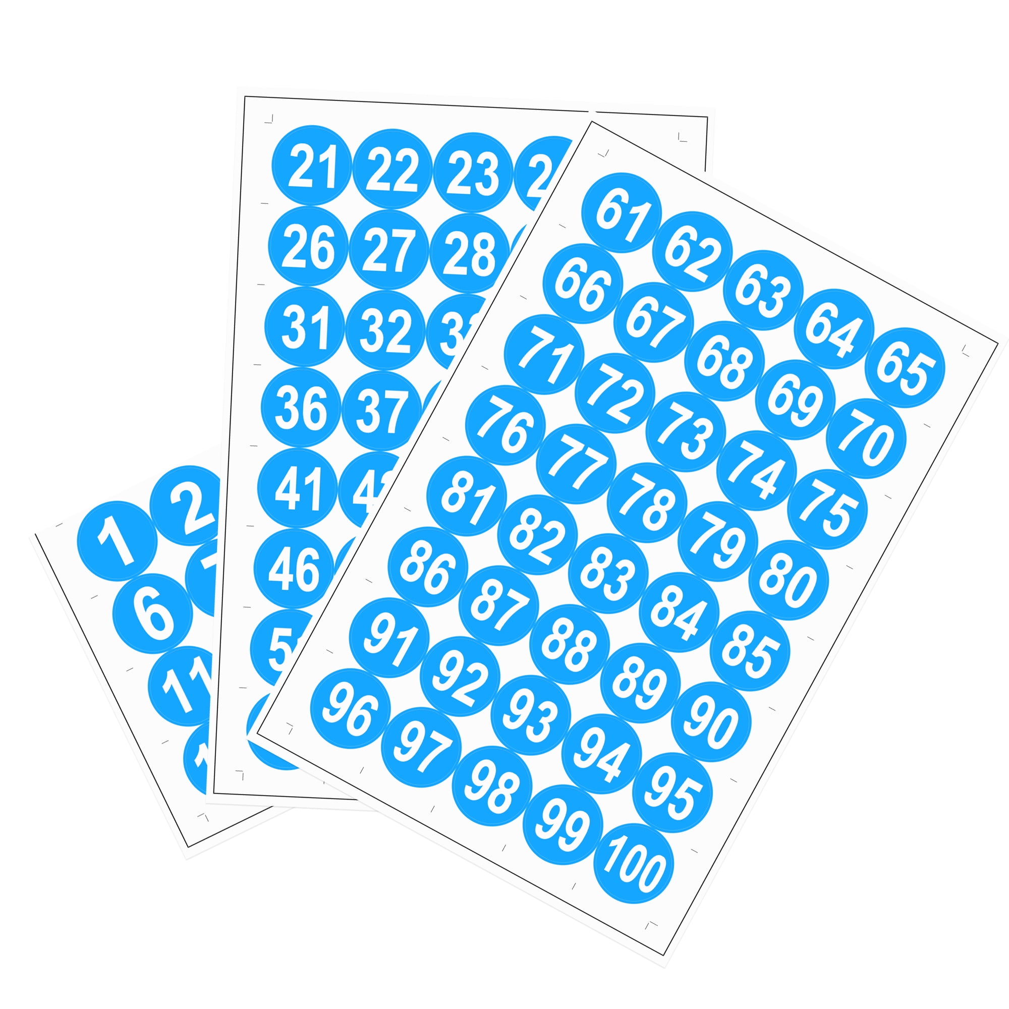 Uxcell 50mm Dia PVC Round Number Stickers Number 1-100 Blue - Walmart.com