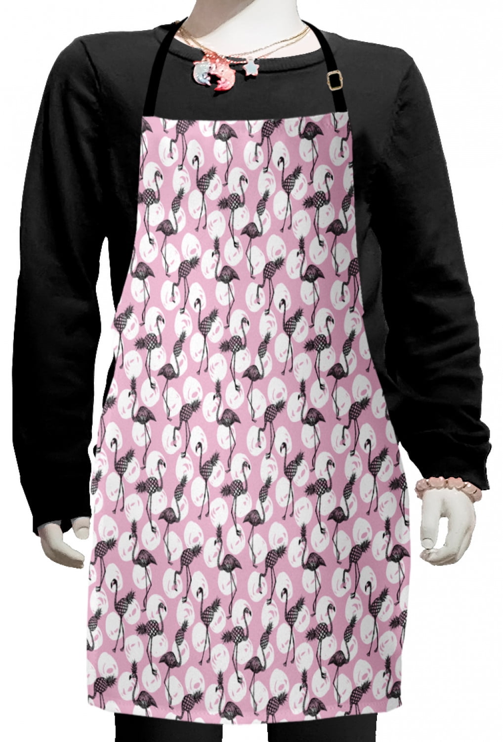 Flamingo Kids Apron, Exotic Birds with Pineapple Body Hand Drawn ...