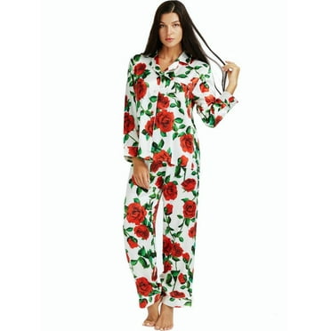 Nituyy 2Pcs Women Satin Silk Sleepwear Lace V Neck Pyjamas Set ...