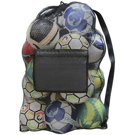 Extra Large Mesh Balls Bag with Pocket Adjustable Mesh Equipment Bag ...