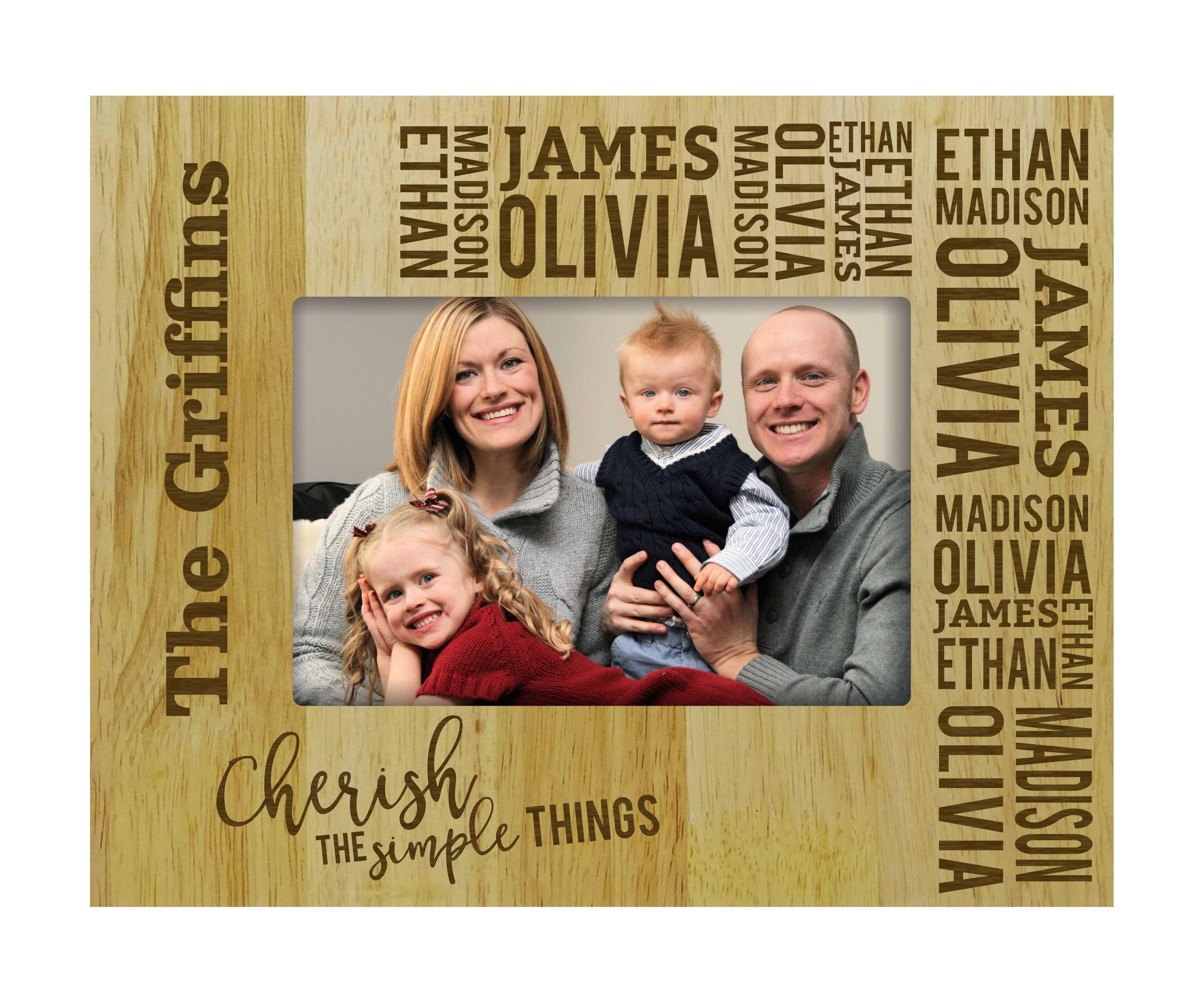 Engraved Wood Personalized Family Picture Frame With Names Gift-4 x 6 ...