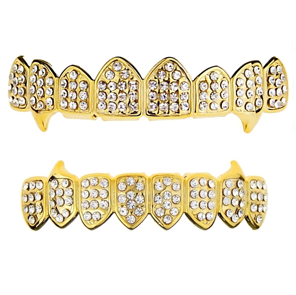 14k Gold Plated Fang Best Grillz Set Bling 16 pc Eight Top & 8 Bottom ...