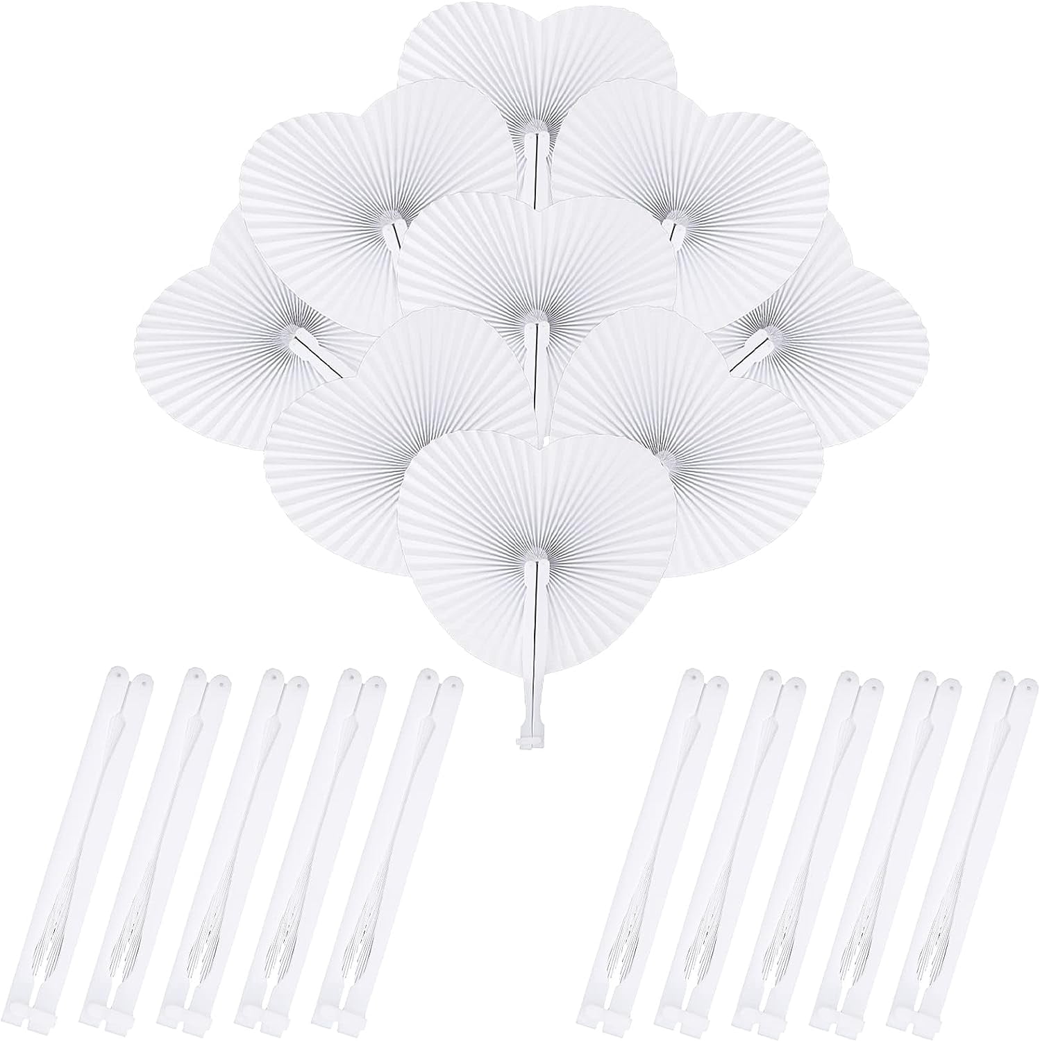 LINLIN 24 Pcs White Paper Folding Fans Heart Round Shaped Paper Fans ...