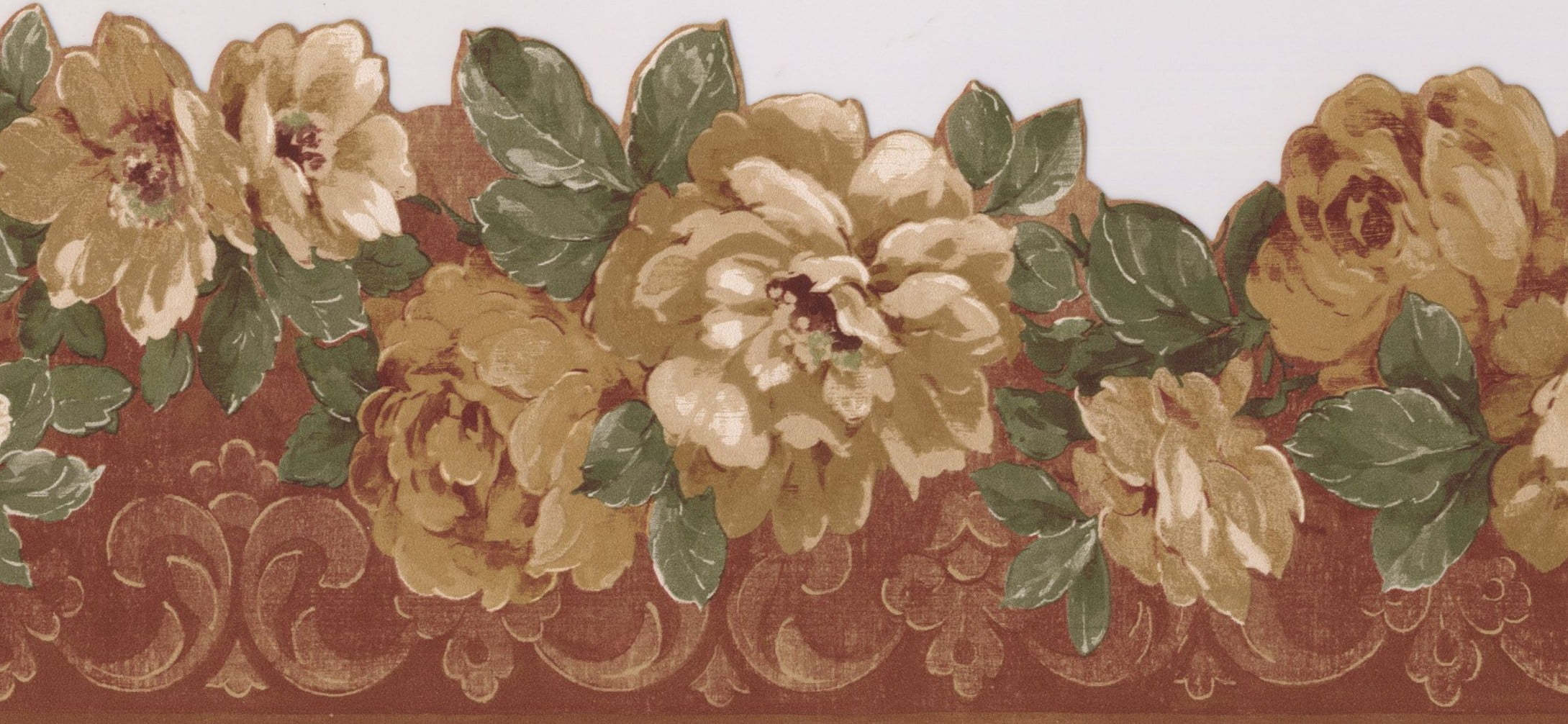 Yellow Flowers Bloodred Floral Wallpaper Border Retro Design, Roll 15 ...