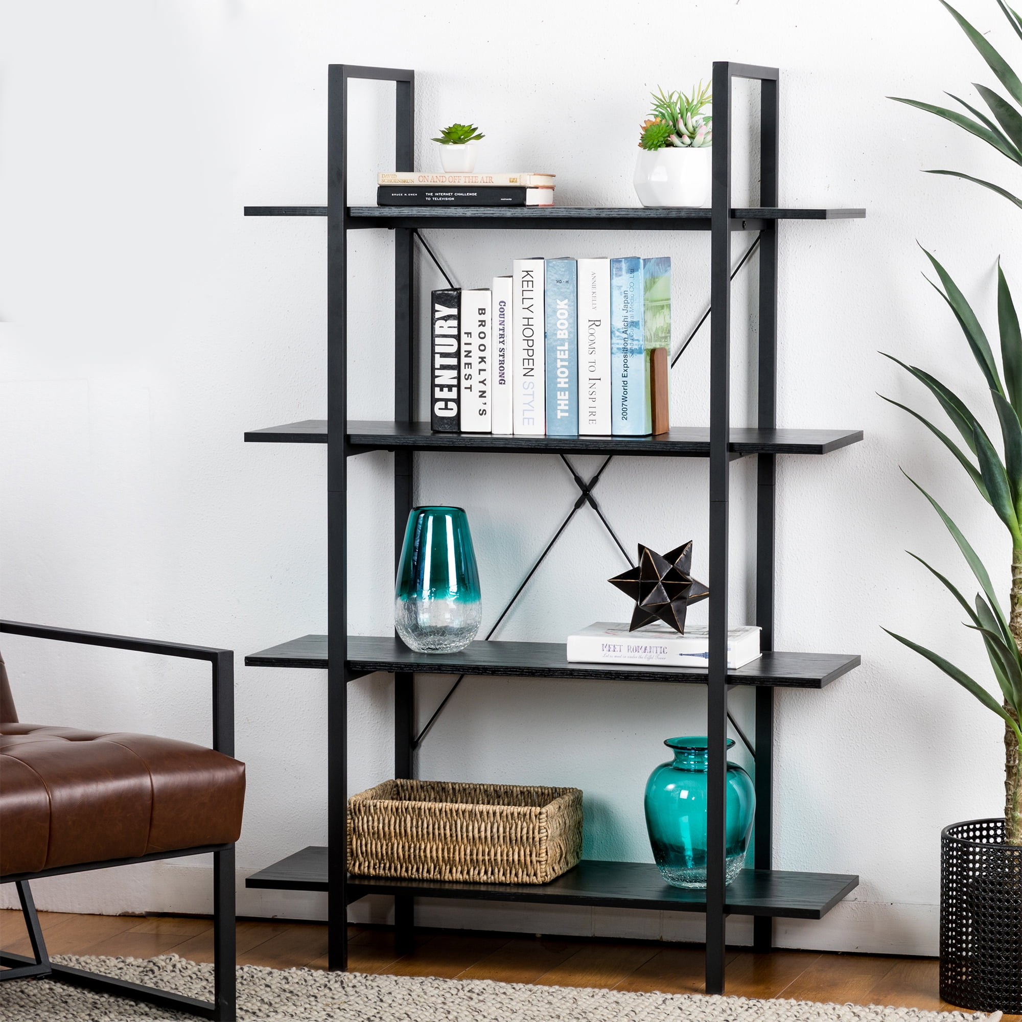 Glitzhome 528 LBS Load Bearing Metal/Wooden 4-Tier Etagere Bookcases ...