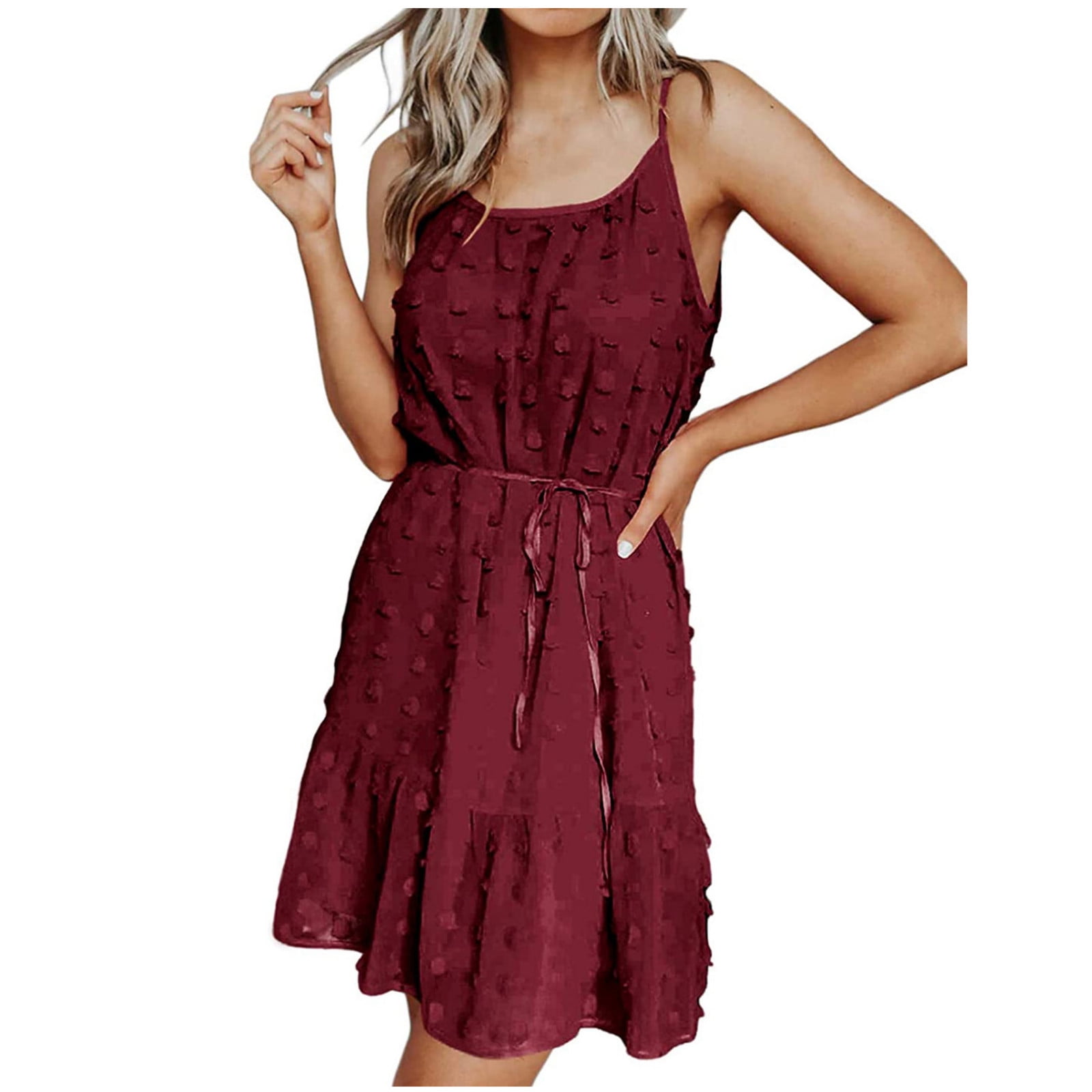 Click here for Smihono Women Chiffon Pom O-Neck Solid Sleevless S... prices