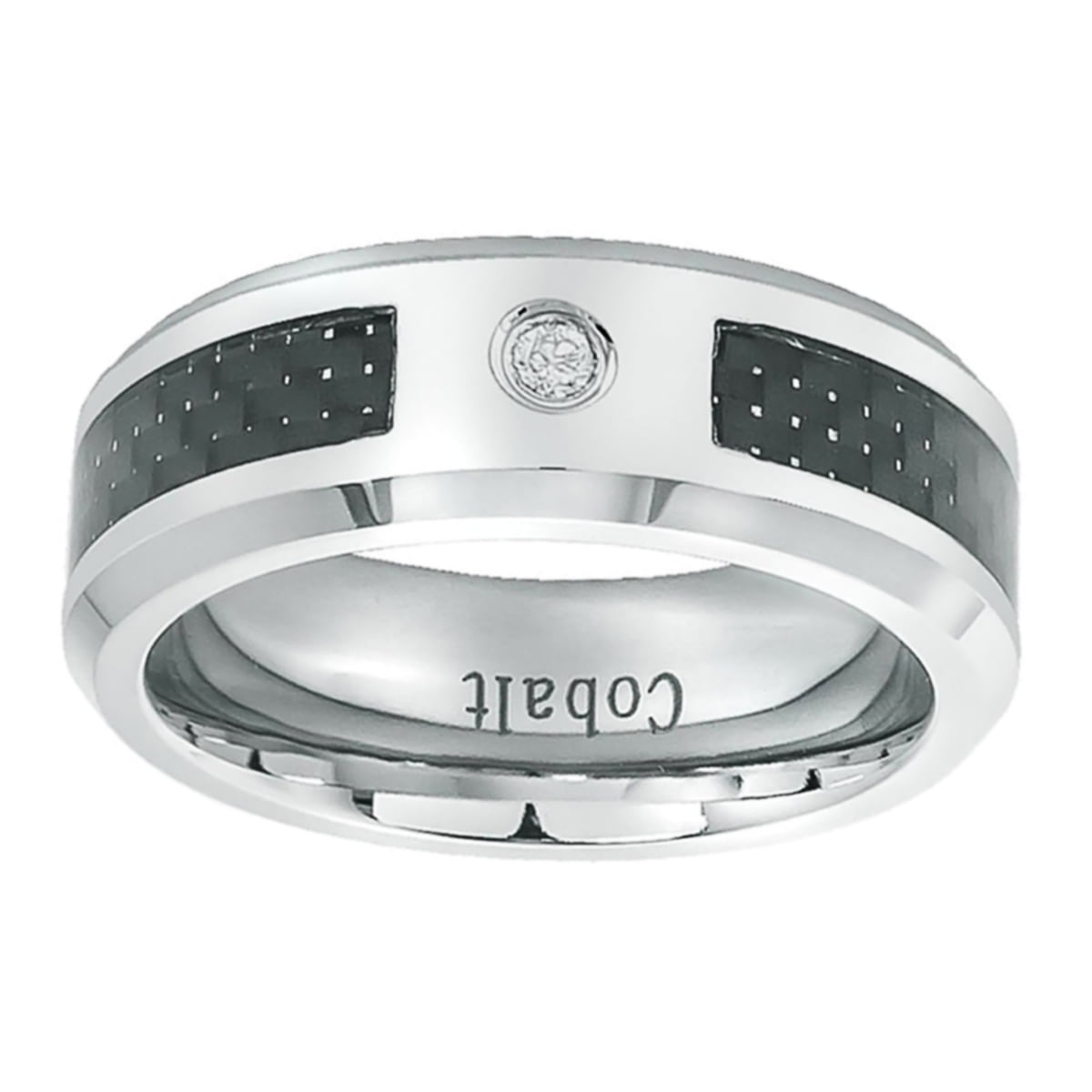 Men Women Cobalt Wedding Band Ring 8mm 0.07ct White Diamond & Black ...