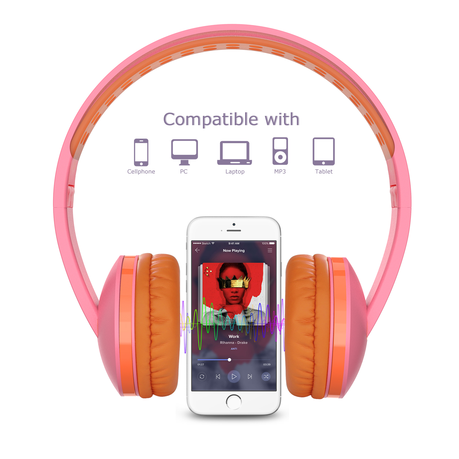 Jelly Comb On Ear Headphones with Mic, Foldable Corded Headphones Wired ...