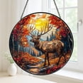 Stained Glass Deer Round Suncatcher Window Hanging Art Panel with ...