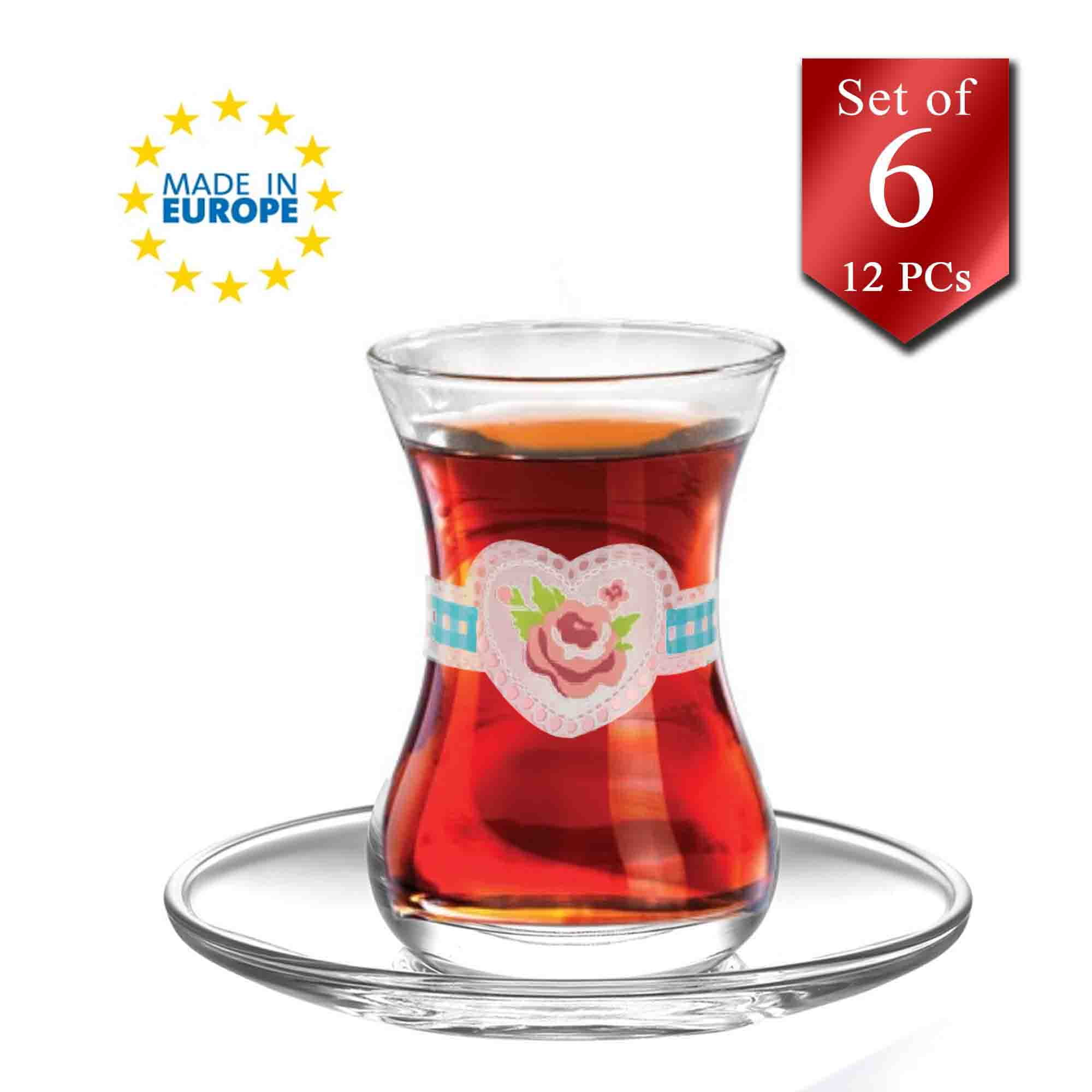 LAV Authentic Turkish Tea Glasses with Saucers 12 Pcs, Traditional ...