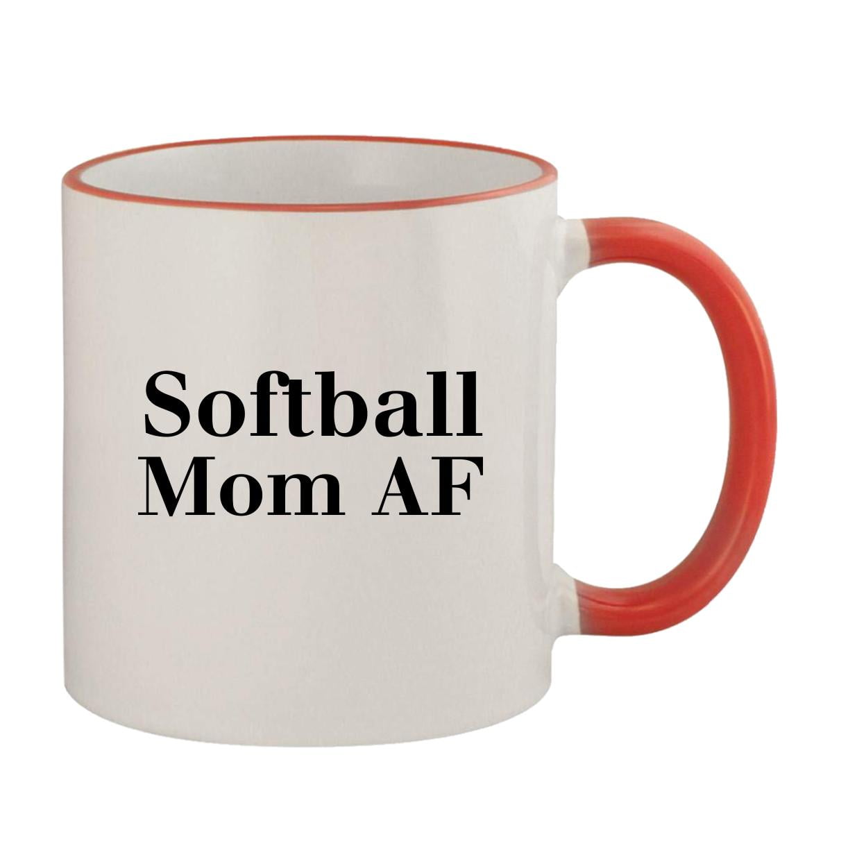 Softball Mom Af - 11oz Colored Rim and Handle Coffee Mug, Red - Walmart.com