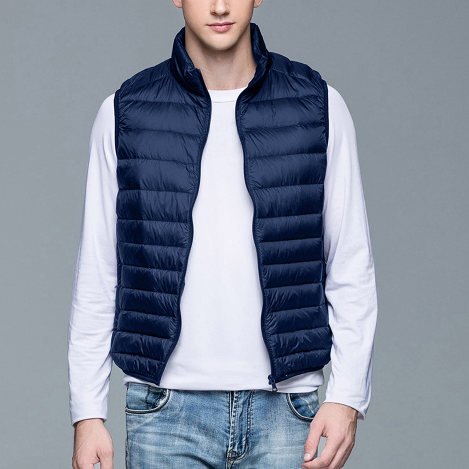 Navy Men'S Down Vest Jacket Coat Ultralight Gilet With White Down ...