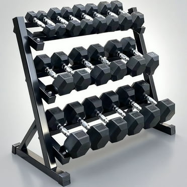 85 lb Dumbbell Set with Rack, Rubber Encased Hex Free Weights for Home ...