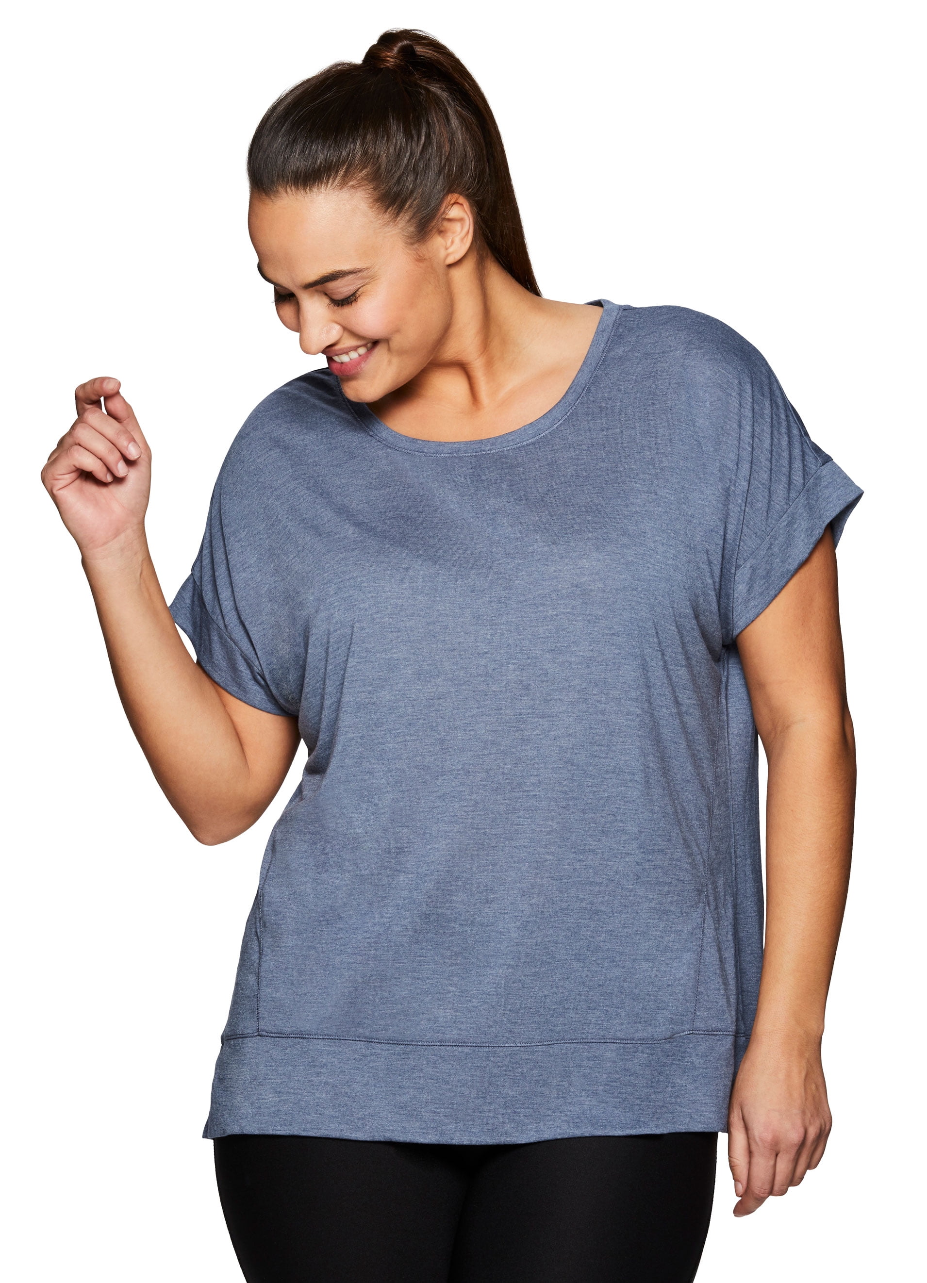 Rbx Active Womens Plus Size Pilates Workout Short Sleeve Yoga Top