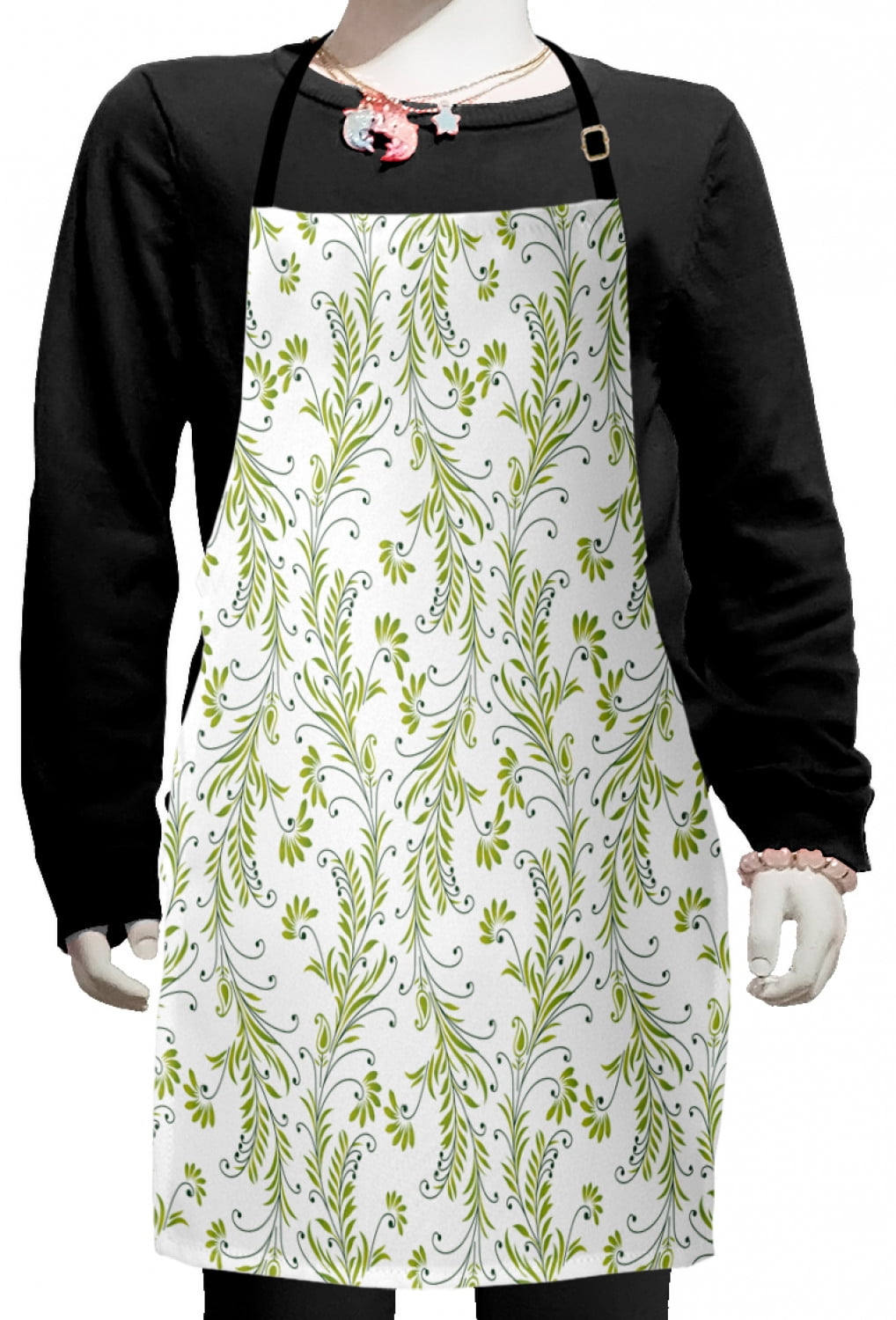 Flower Kids Apron, Paisley Leaf Antique Stem Swirl Traditional Damask ...