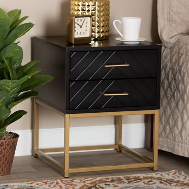 COSVALVE Black Square Side End Table Nightstand with Glass Top, Shelf ...