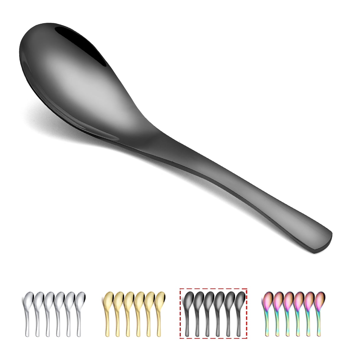 ReaNea Black Soup Spoons 6 Pieces, Stainless Steel Asian Soup Spoon Set ...