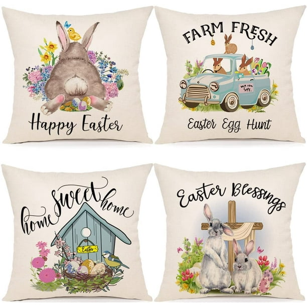 Easter Decorations Eeaster Pillow Covers 18x18 Cross Bunny Bless Our ...