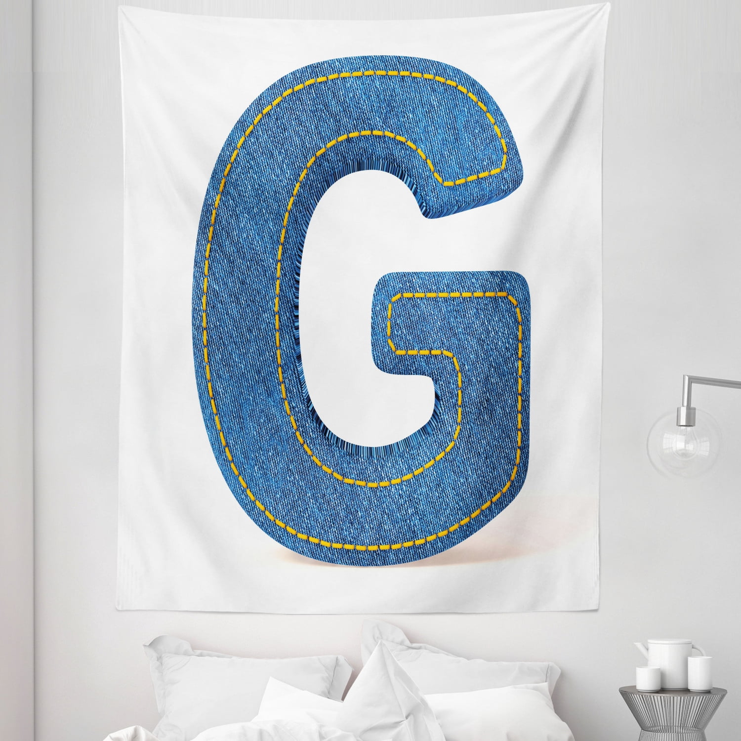 Letter G Tapestry, Modern Denim Font Typeset Character Jeans Cloth with ...