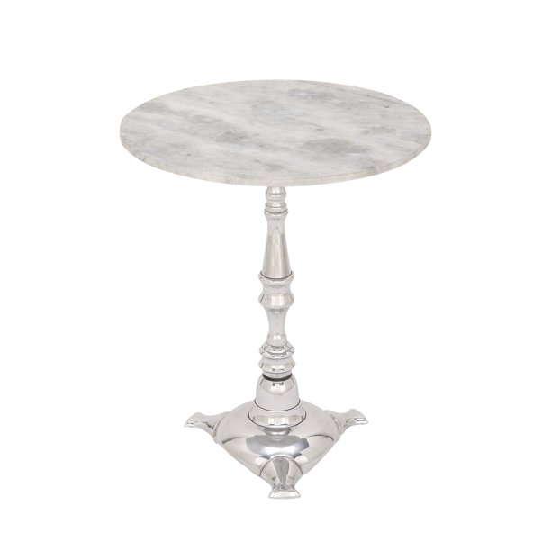 Decmode Traditional 24 X 20 Inch Round Aluminum And Marble Accent Table ...