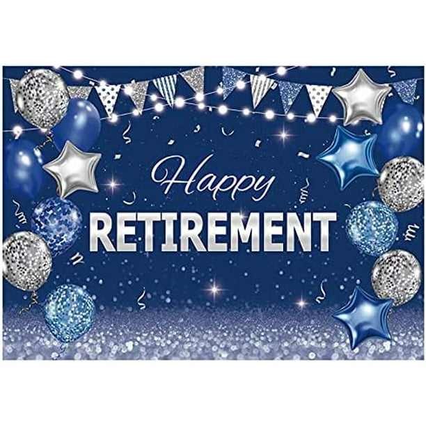 YOITEA 7x5ft Happy Retirement Party Backdrop Blue and Silver Congrats ...