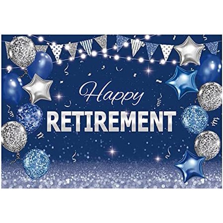 YOITEA 7x5ft Happy Retirement Party Backdrop Blue and Silver Congrats ...