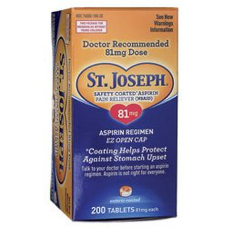 St. Joseph Pain Reliever, 81 mg, Enteric Coated Tablets, 200 ct ...