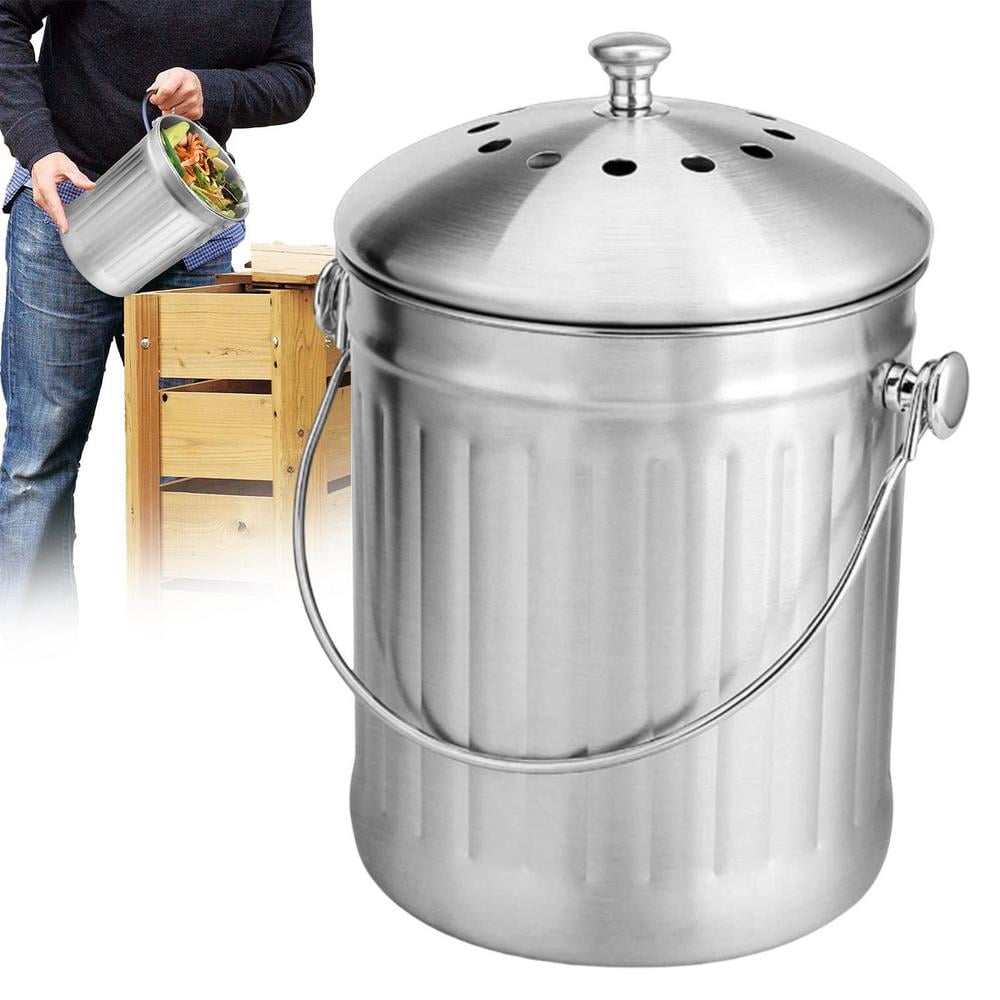 Tohuu Stainless Steel Compost Bin Trash Can with Lid for Kitchen ...