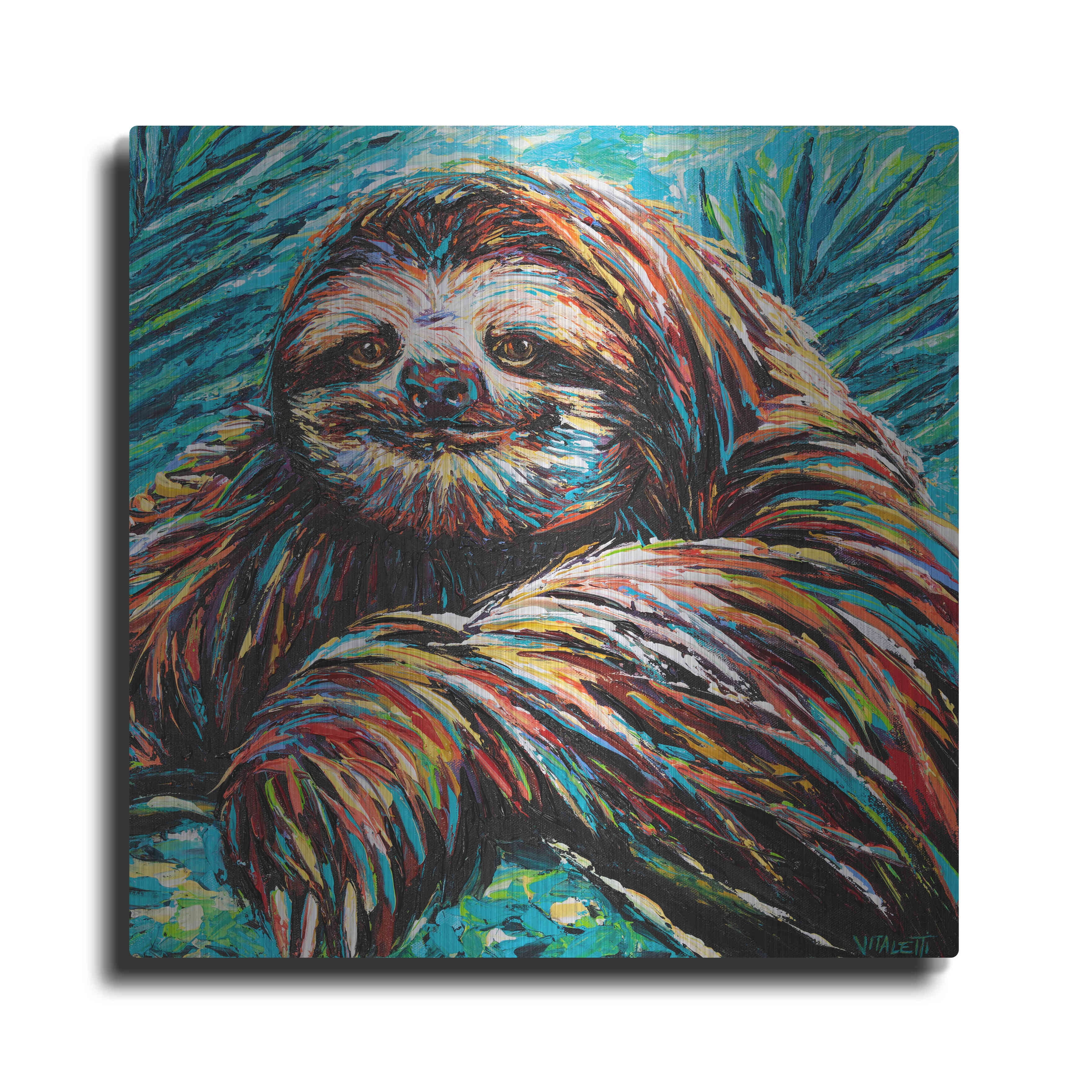 Luxe Metal Art 'Painted Sloth I' by Carolee Vitaletti, Metal Wall Art ...