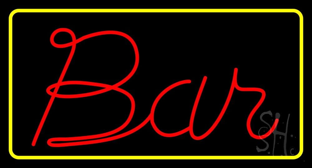 Red Bar With Yellow Border LED Neon Sign 13 x 24 - inches, Clear Edge ...