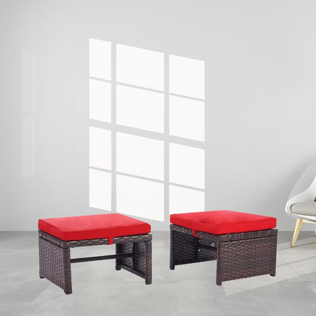 2 Pieces Patio Rattan Ottomans, All Weather Outdoor Foot Rest Footstool ...