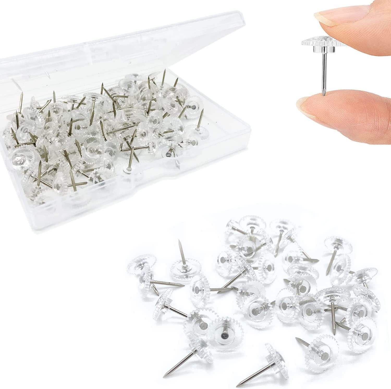 120 PCS Clear Push Pins,Plastic Head Thumb Tacks,Plastic Head Pushpins ...