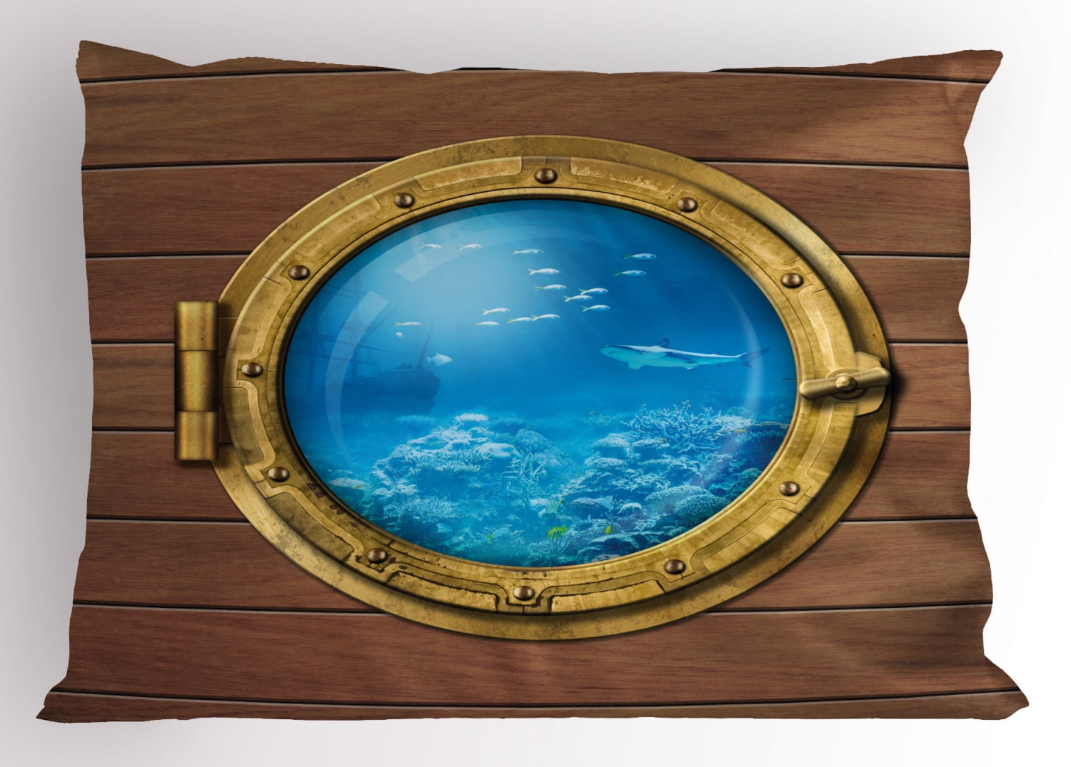 Shark Pillow Sham Submarine Chamber Window with A View of Coral Reef ...