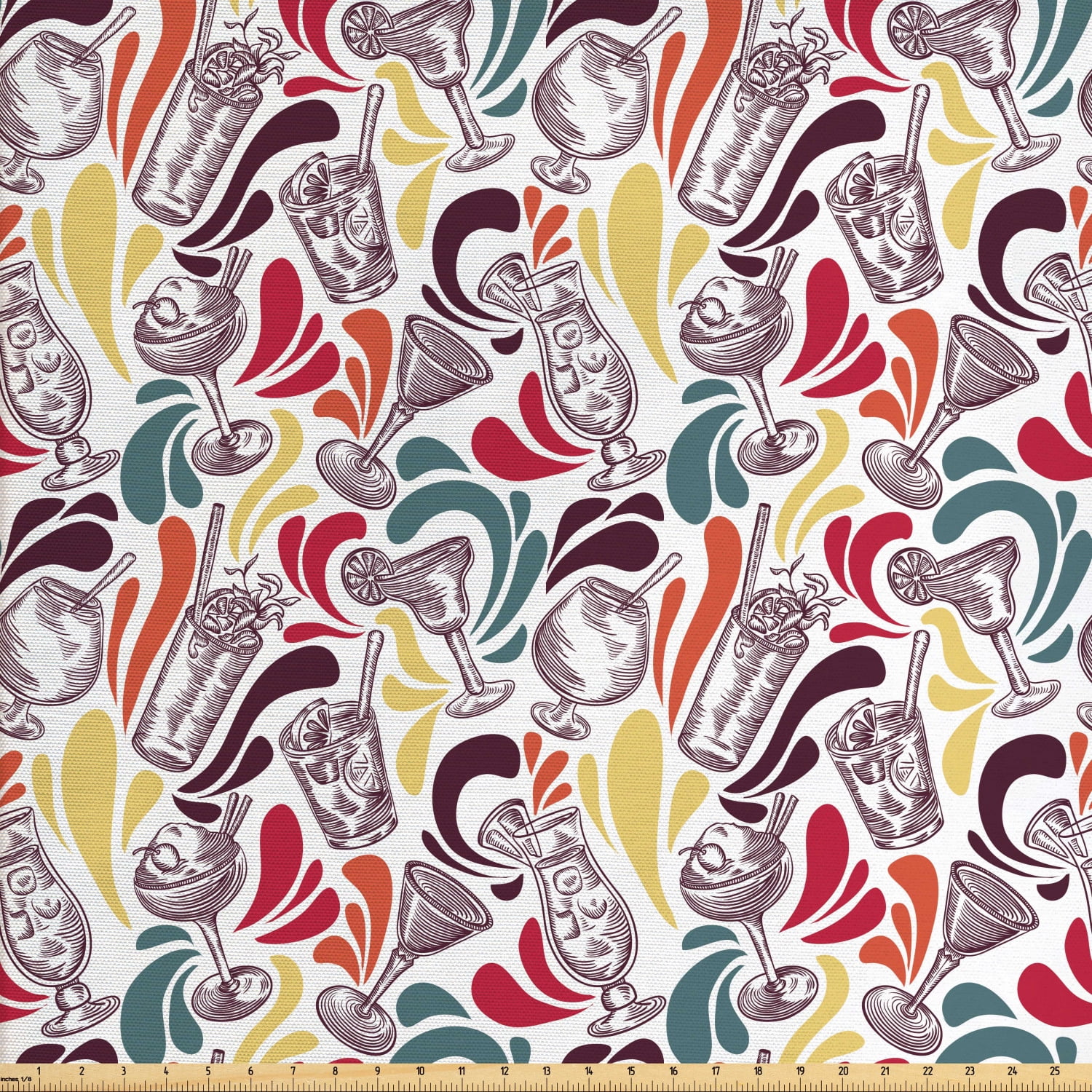 Retro Fabric by the Yard, Vintage Colorful Cocktails Party Splashes ...