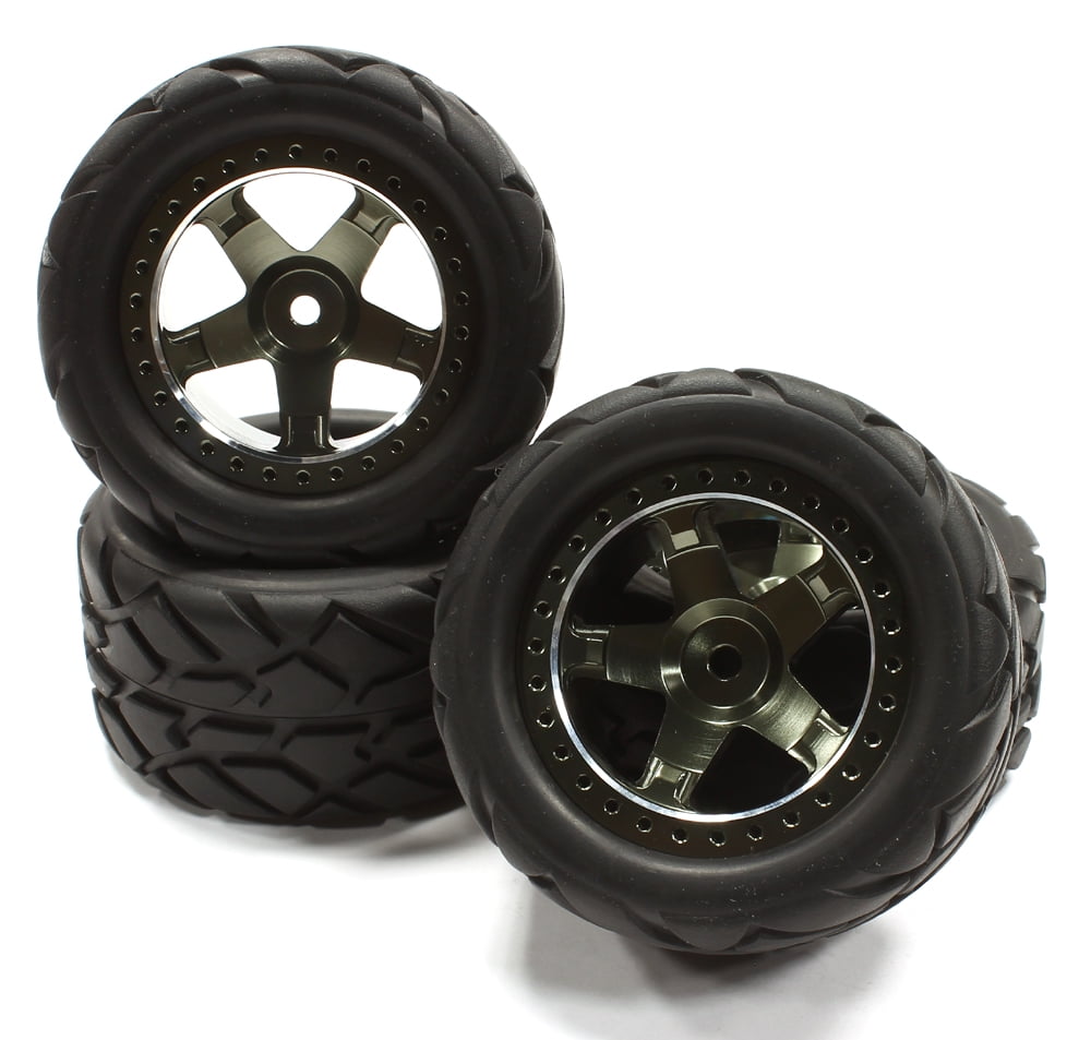 Integy RC Toy Model Hop-ups T3462GUN Billet Machined Wheel + Tire Set ...