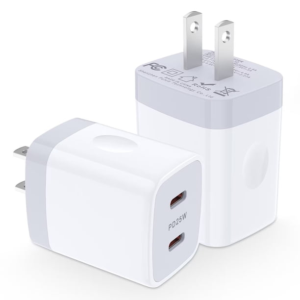 USB C Block,FiveBox 2Pack 25W PD Type C Charger Block Dual USB C Wall ...