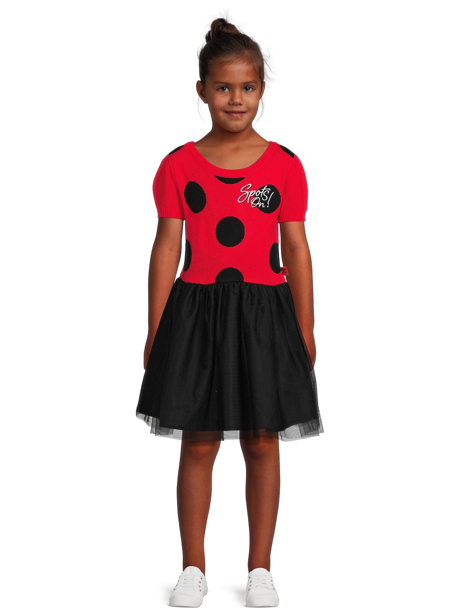 Miraculous Ladybug Girls Sweater Top Dress with Mesh Skirt, Sizes 4-16 ...