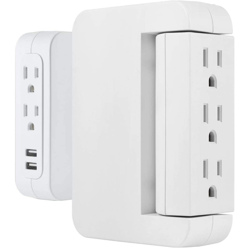GE Pro Side-Access Swivel Surge Protector, 5-Outlet Wall Tap with 2 USB ...