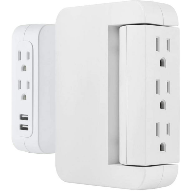 GE Pro Side-Access Swivel Surge Protector, 5-Outlet Wall Tap with 2 USB ...