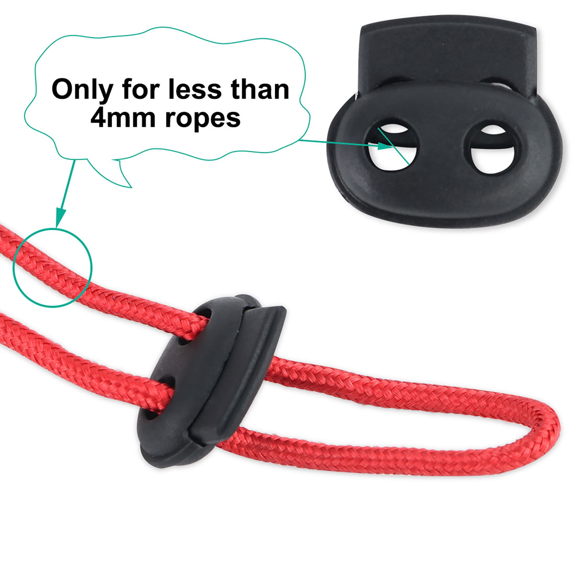 12 Pcs Spring Cord Locks Plastic End Fastener Double Holes Clip Rope ...
