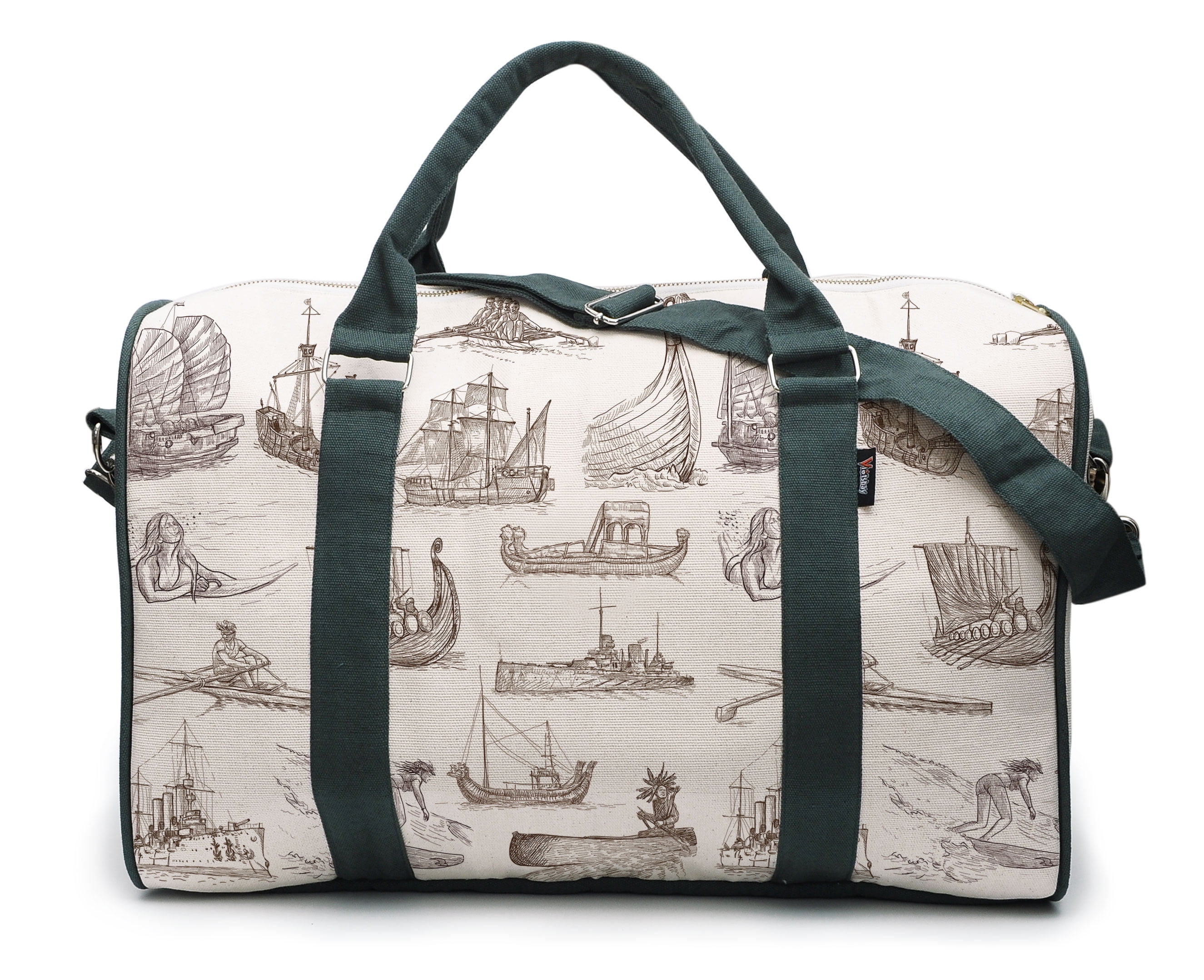 Vietsbay Hand Drawn Boats and Ships Printed 100% Cotton Canvas Duffle ...