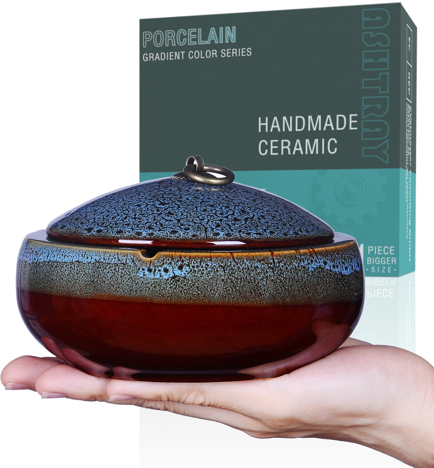 Ceramic Ashtray with Lids Windproof Cigarette Ashtray for Indoor or ...