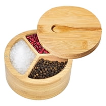 3-Compartment Bamboo Salt and Pepper Box,4.7 Inch Salt Cellar with ...