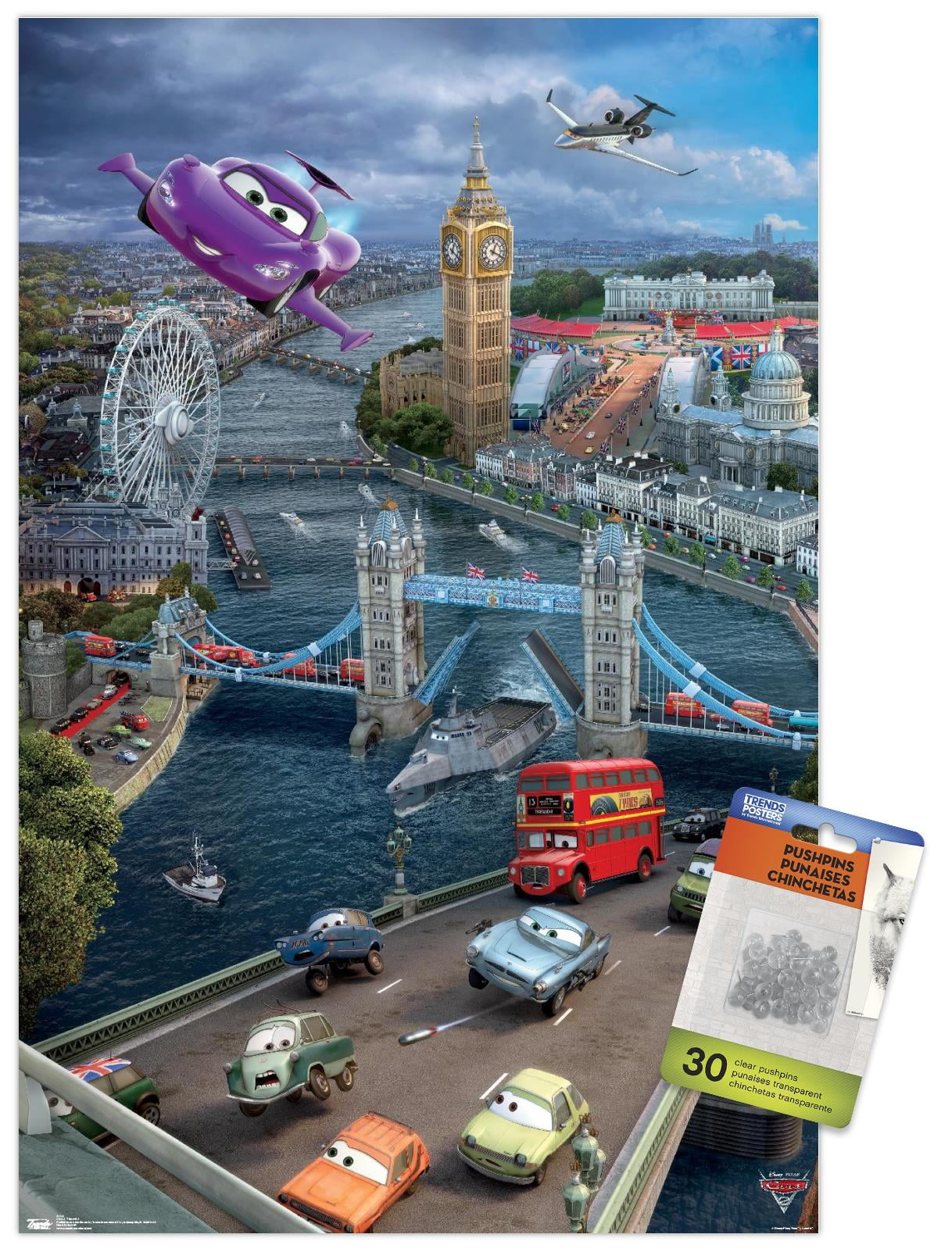 Disney Pixar Cars 2 - Triptych 2 Wall Poster with Push Pins, 14.725" x ...
